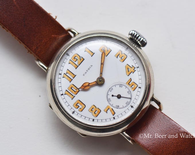 1910s Big Vintage Patria Trench Watch, Enamel Dial, Swiss, Early WWI ...