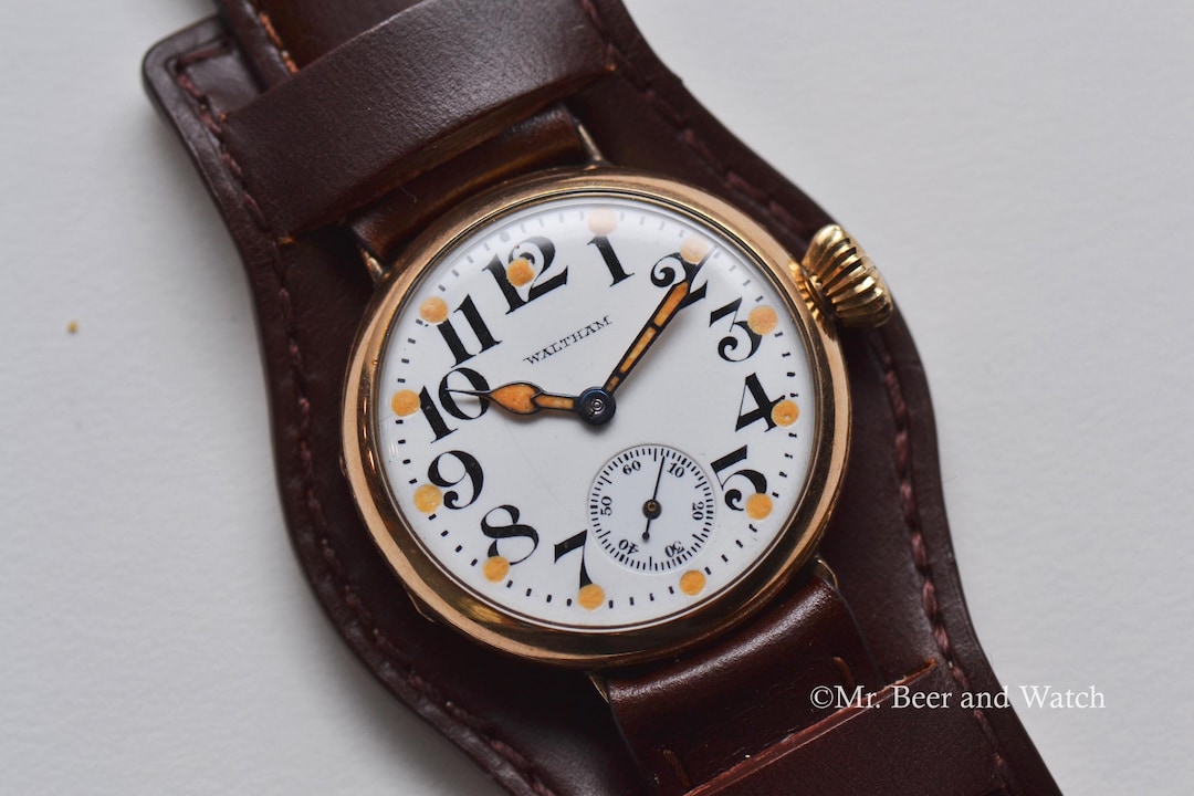 1914 Vintage Waltham, Gold Filled, Wire Lug, Enamel Dial, WWI Trench ...