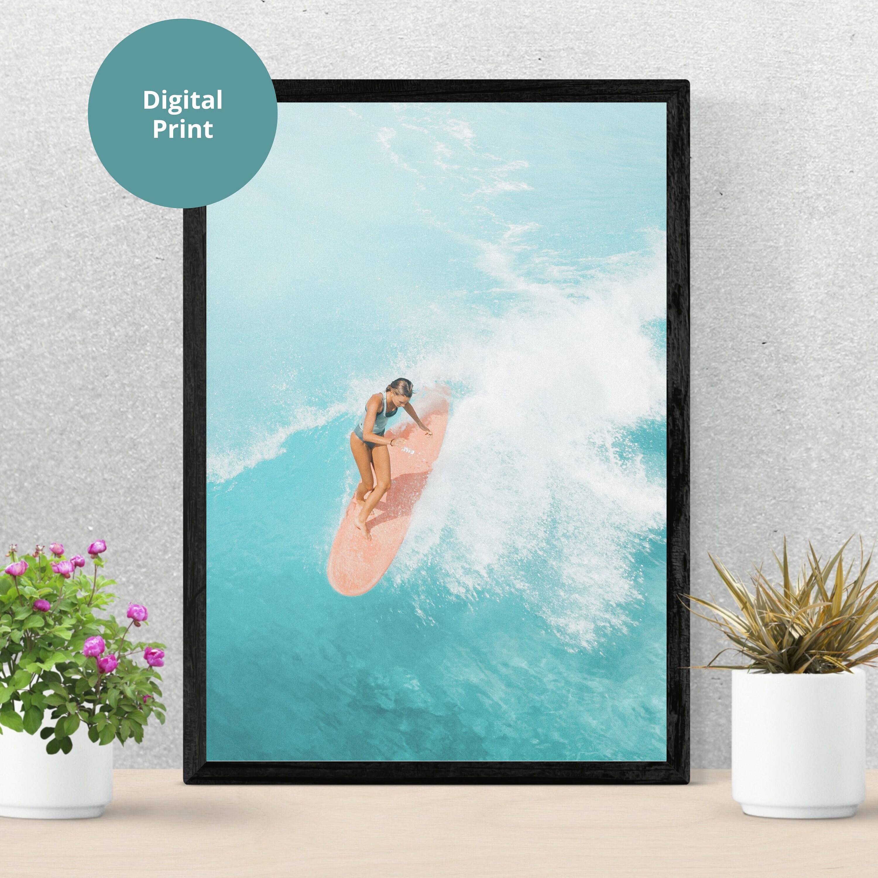 Surf Girl Print, Beach Wall Art, Surf Boho Wall Art, Surfing Wall Decor ...
