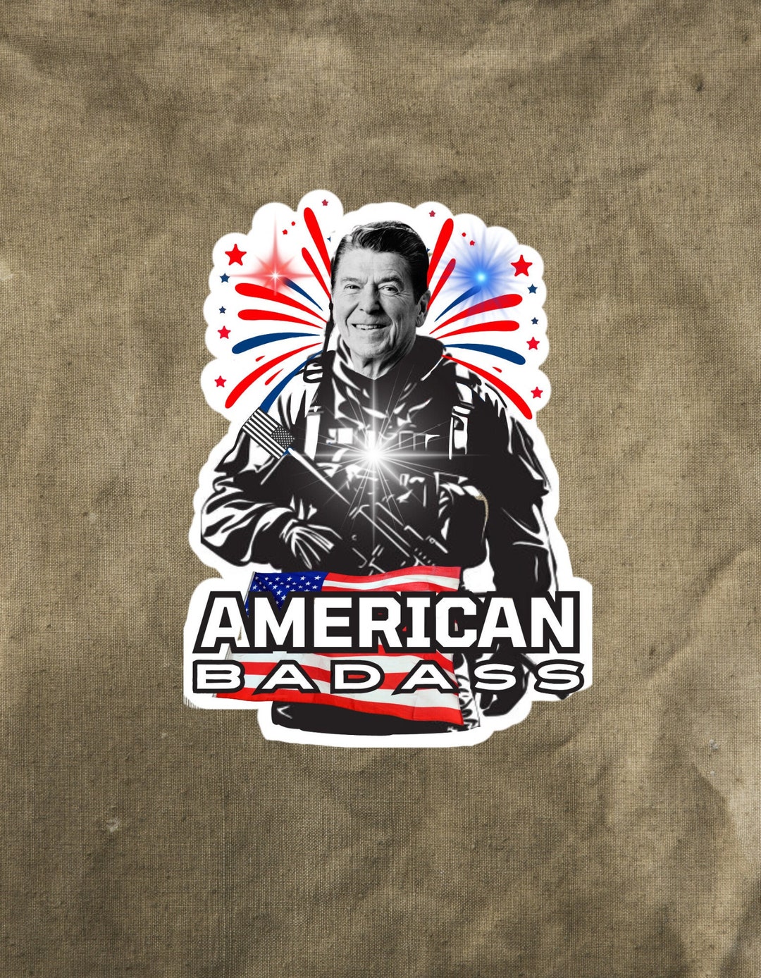 Ronald Reagan American Badass Sticker! 3.5"x2.6" Waterproof! Made in ...