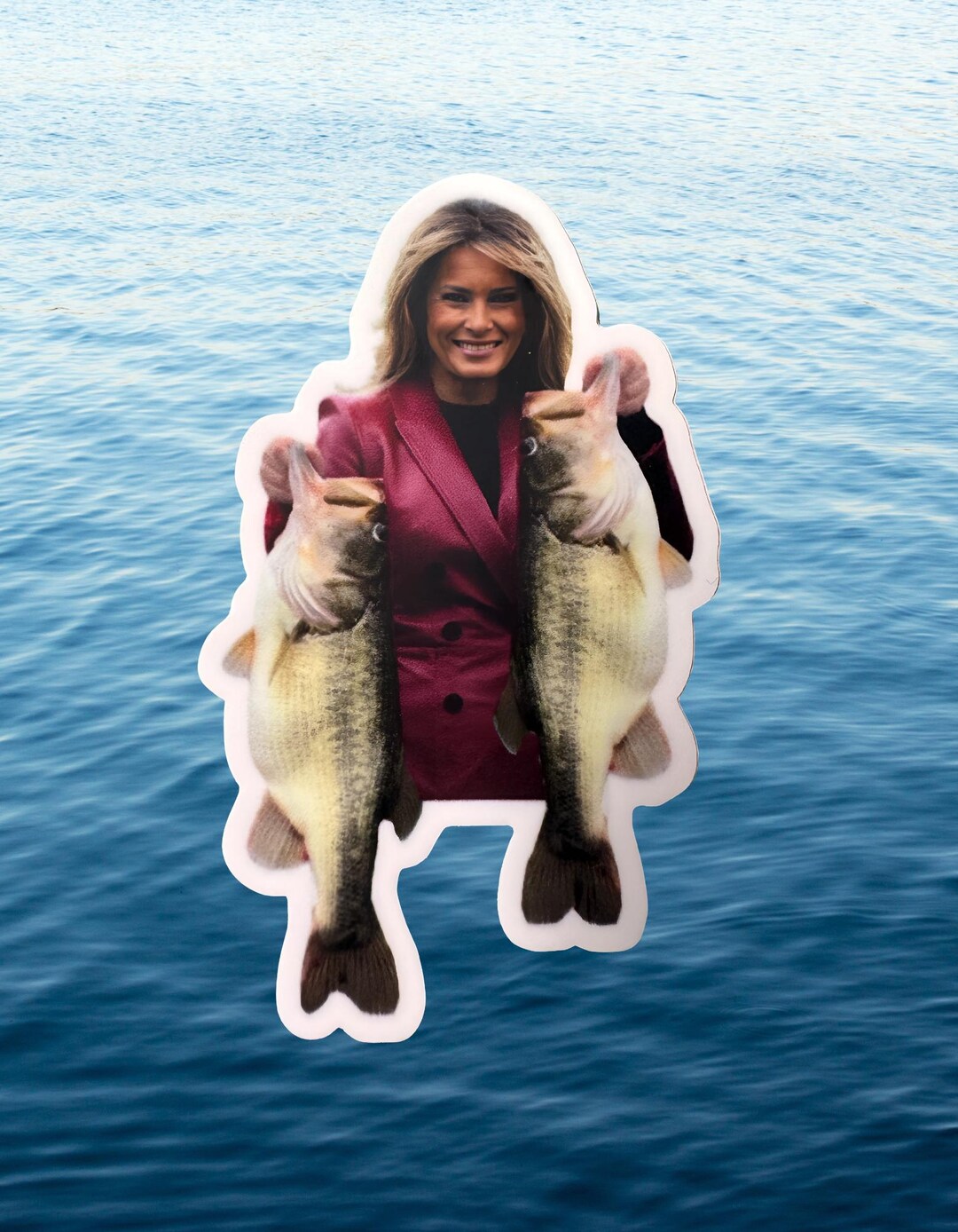 Melania Trump Bass Fishing Funny Sticker! 3.5"x2" Waterproof! Made in ...