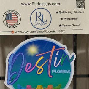 Destin Florida Beach Colorful Sticker! 3.5" in Diameter! Waterproof ...