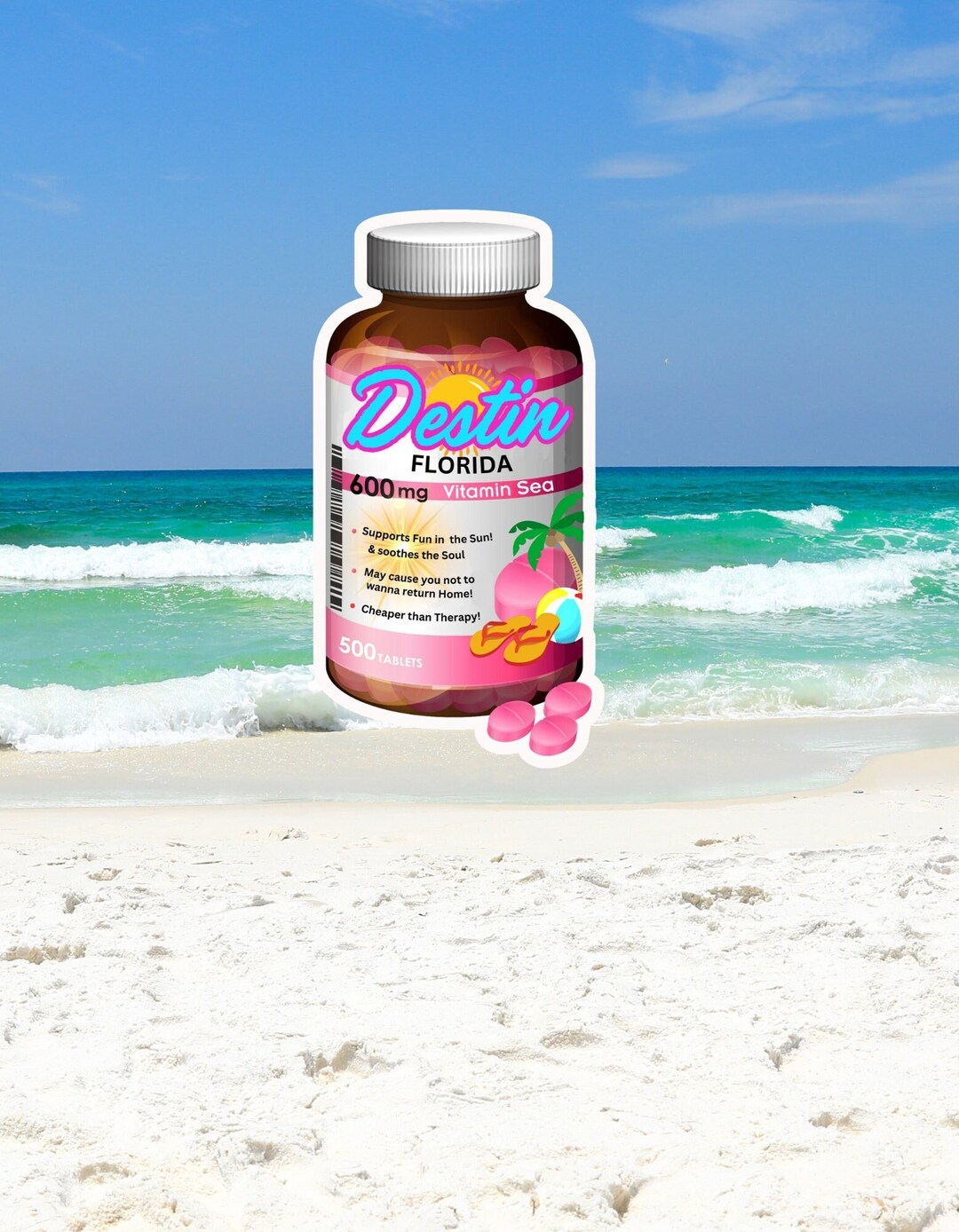 Destin Florida Vitamin Sea Bottle Sticker! Waterproof! 3.5"x1.75" Made ...