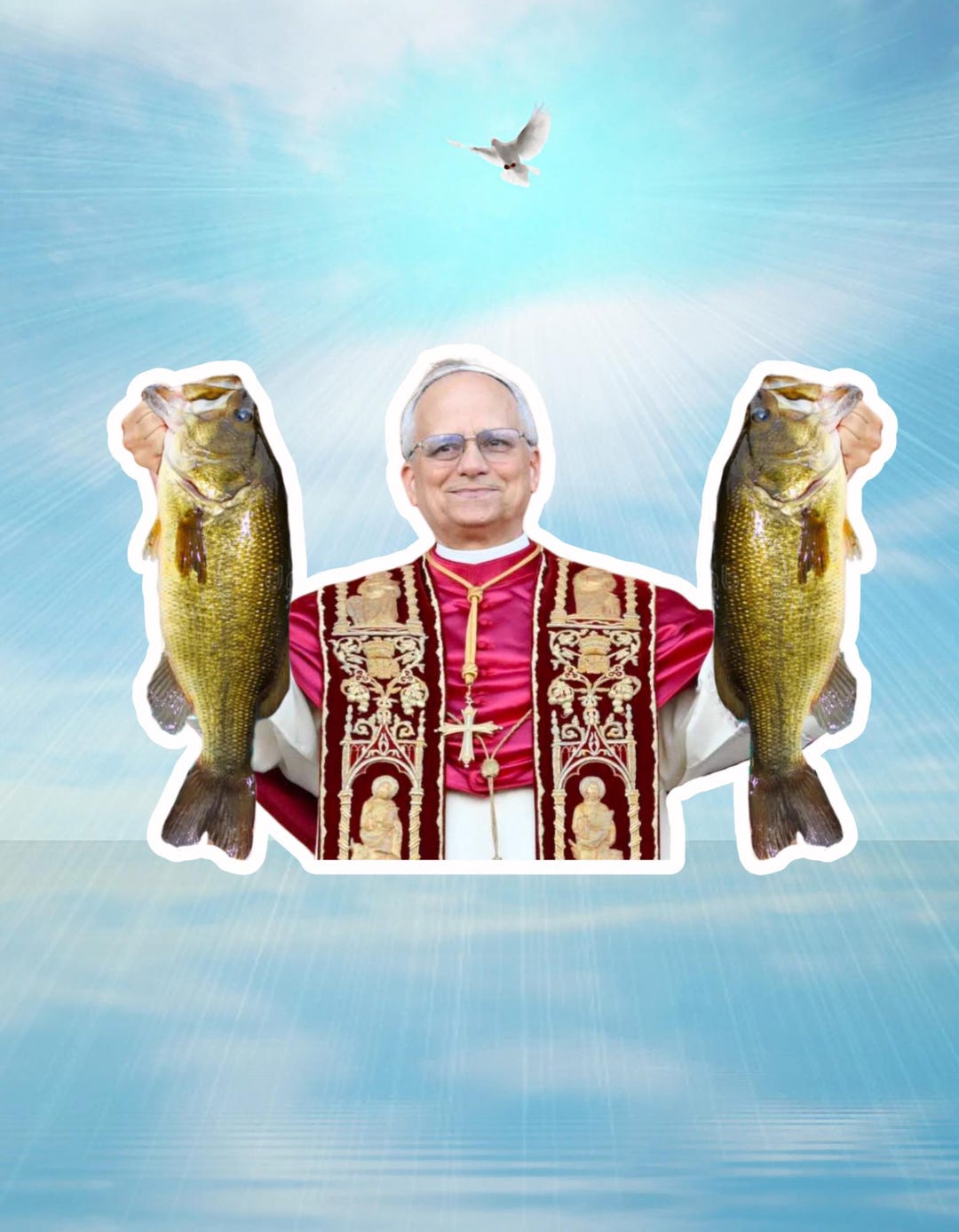 Pope Leo Big Bass Funny Fishing Sticker! 4"x2.75" Waterproof! Made in ...
