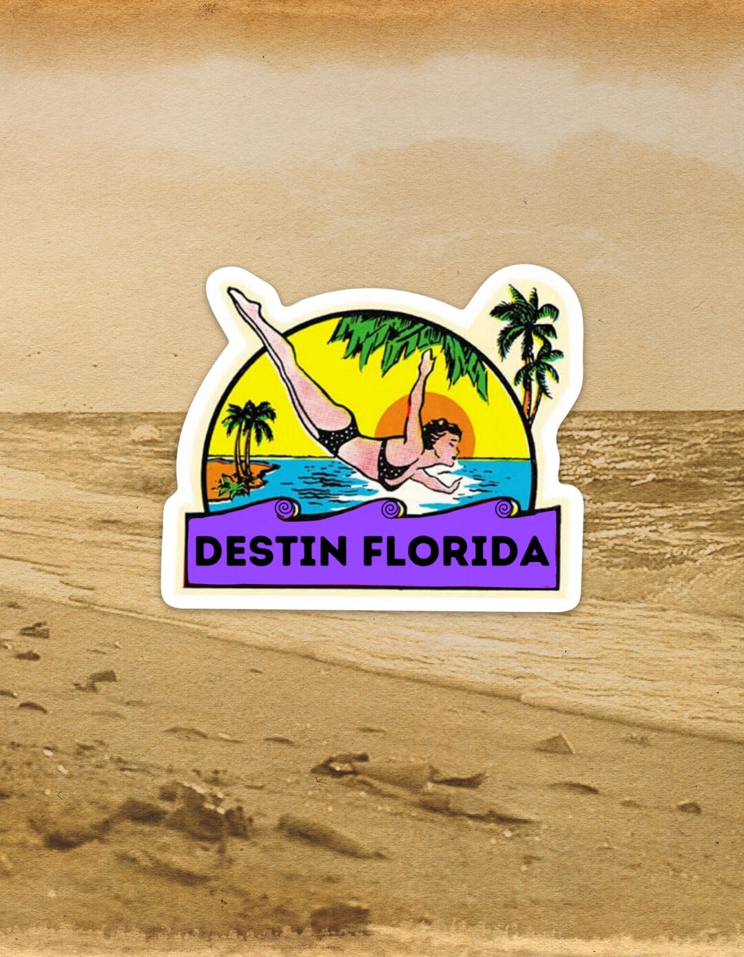 Destin, Florida Vintage Inspired Sticker! 3.5"x2.8" Waterproof! Made in ...