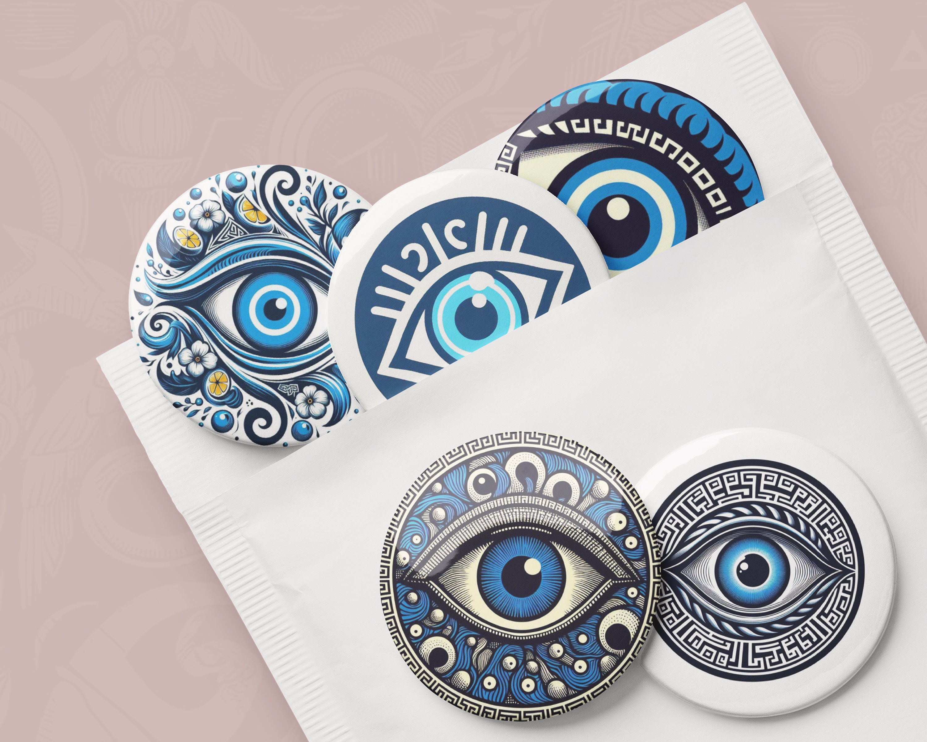 Set of 5 Pins, Greek Evil Eyes, Greek Pins, Pins Set, Badge Pack ...