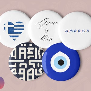 Set of 5 Pins, Greek Pins II, Greek Pins, Pins Set, Badge Pack, Glossy ...