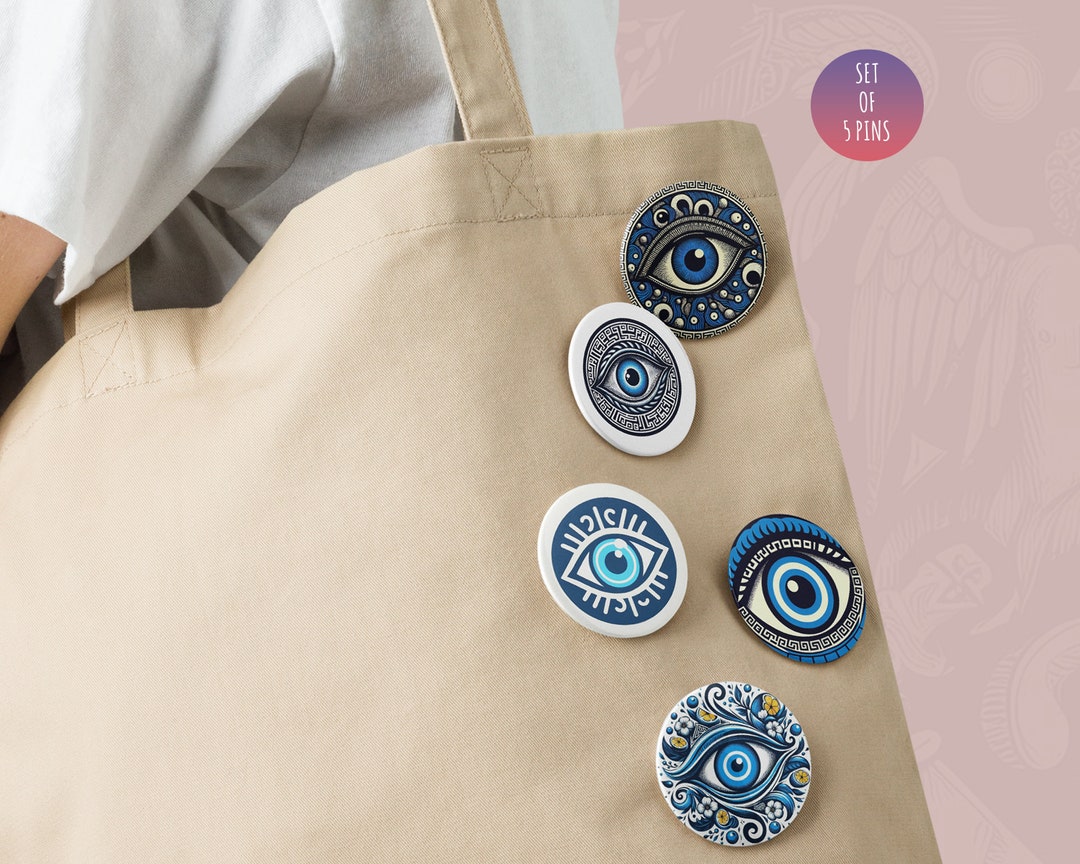 Set of 5 Pins, Greek Evil Eyes, Greek Pins, Pins Set, Badge Pack ...