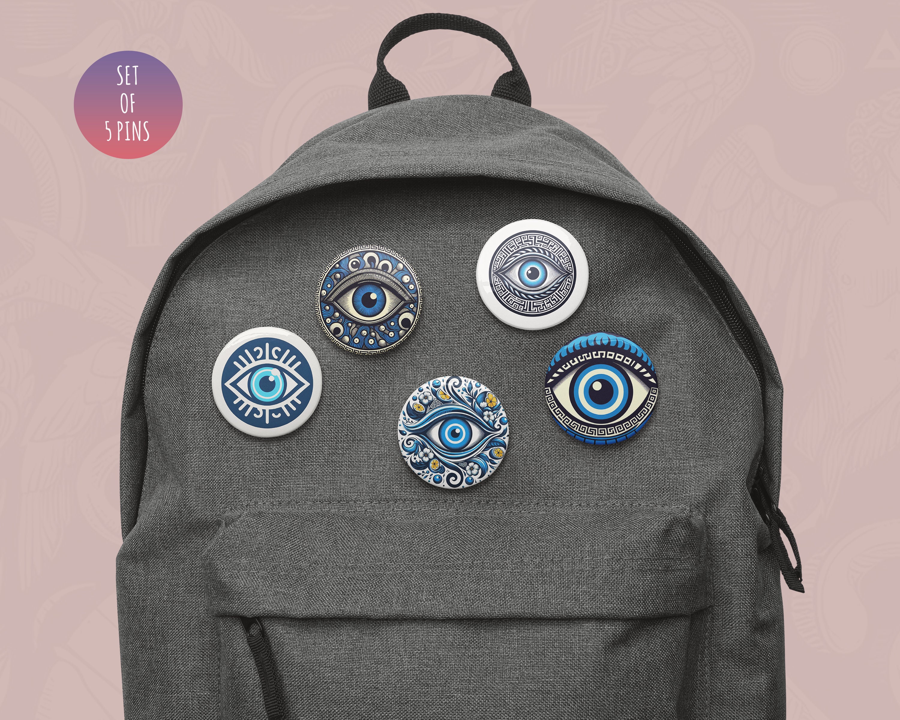 Set of 5 Pins, Greek Evil Eyes, Greek Pins, Pins Set, Badge Pack ...