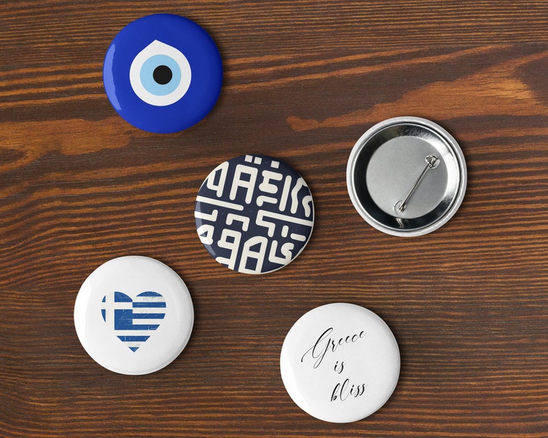 Set of 5 Pins, Greek Pins II, Greek Pins, Pins Set, Badge Pack, Glossy ...