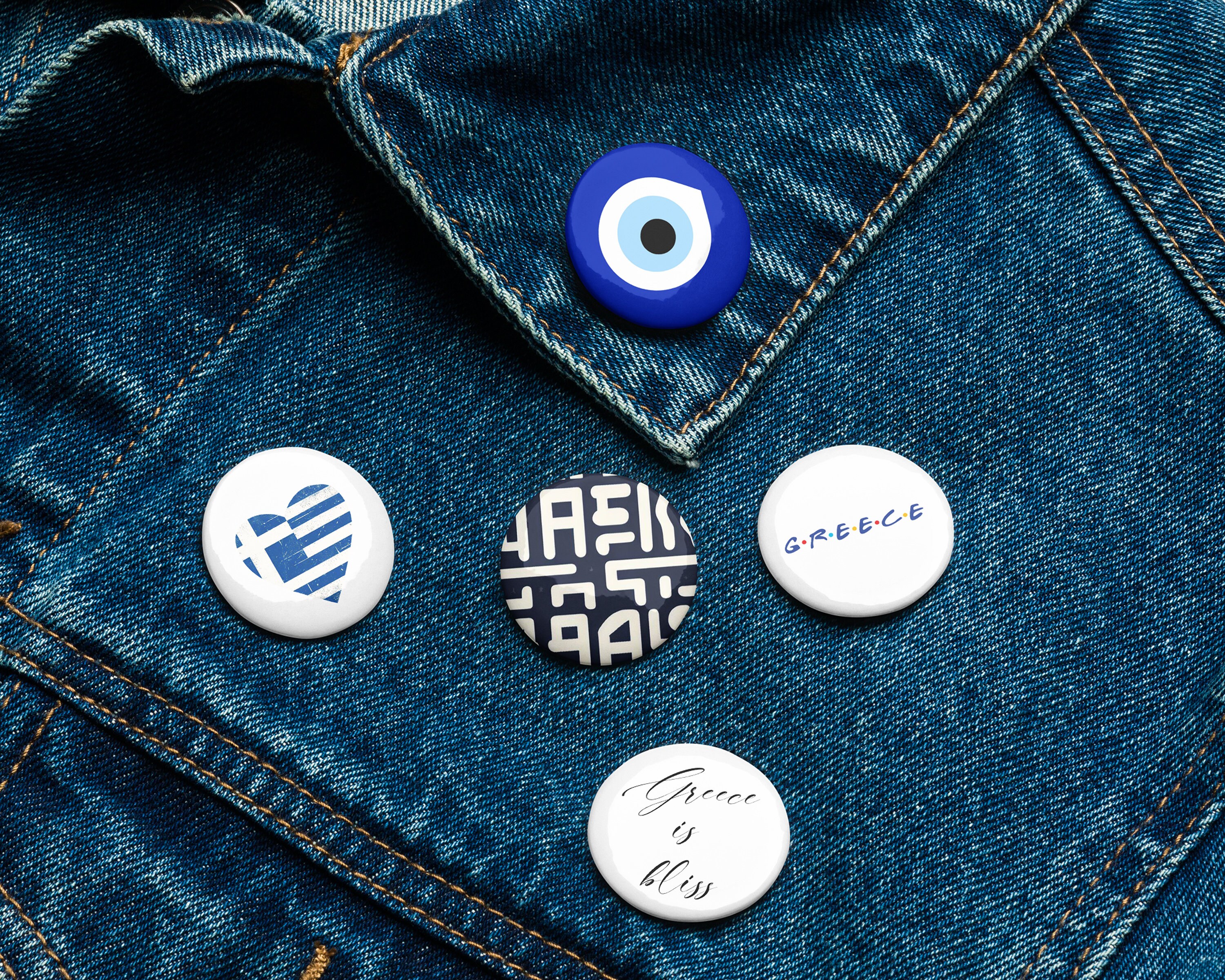 Set of 5 Pins, Greek Pins II, Greek Pins, Pins Set, Badge Pack, Glossy ...