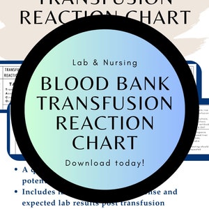 Blood Bank Transfusion Reaction Chart- Cheat Sheet - Rn, Mlt, Mls, Mt Laboratory Professional ...