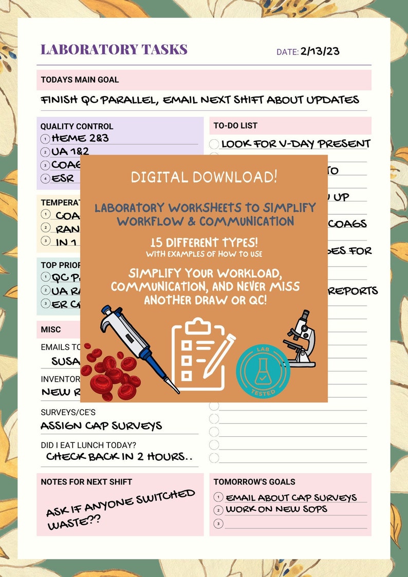 Lab Worksheets!! Qa/qc/to-do Lists, Bench Lists, and More!! MLT ...