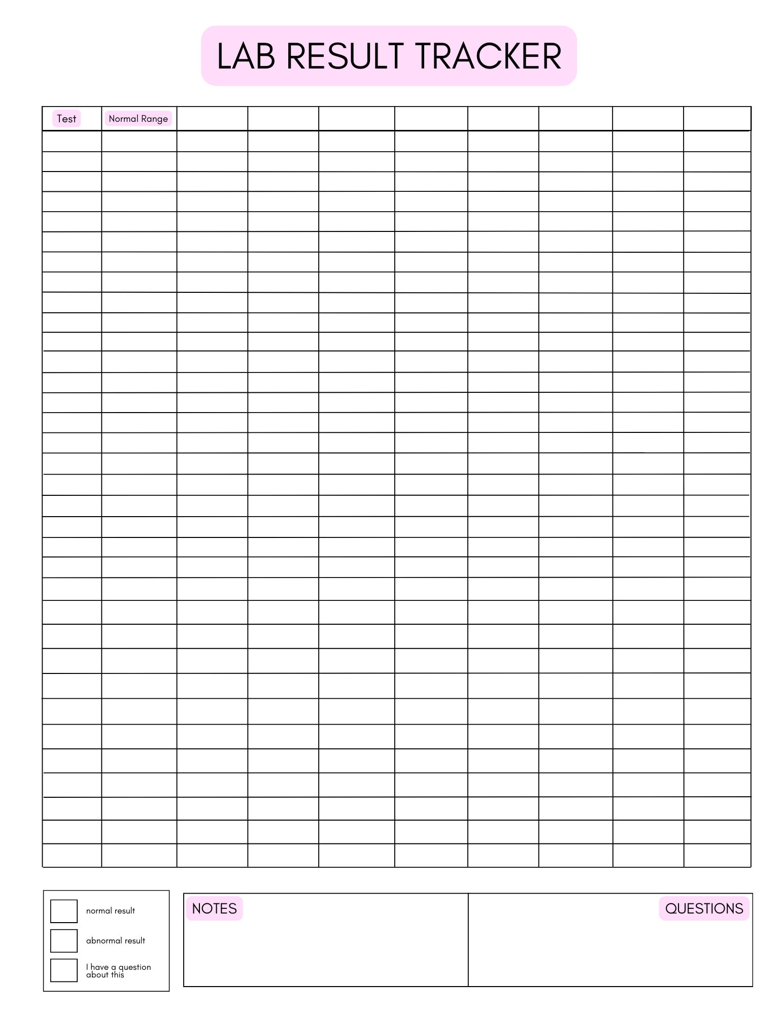 Medical Lab Result Health Tracker | PDF | 6 Different Templates ...