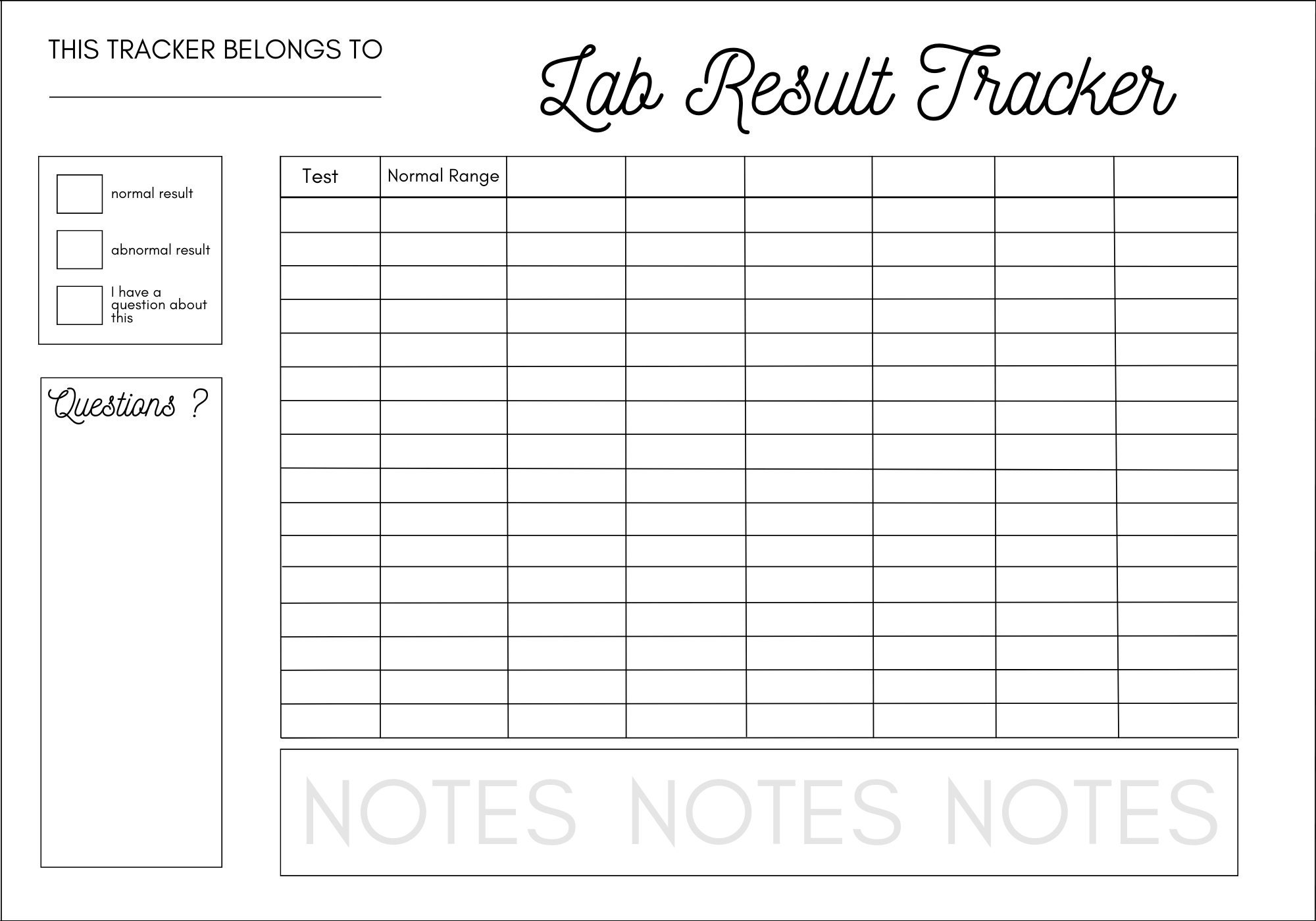 Medical Lab Result Health Tracker | PDF | 6 Different Templates ...