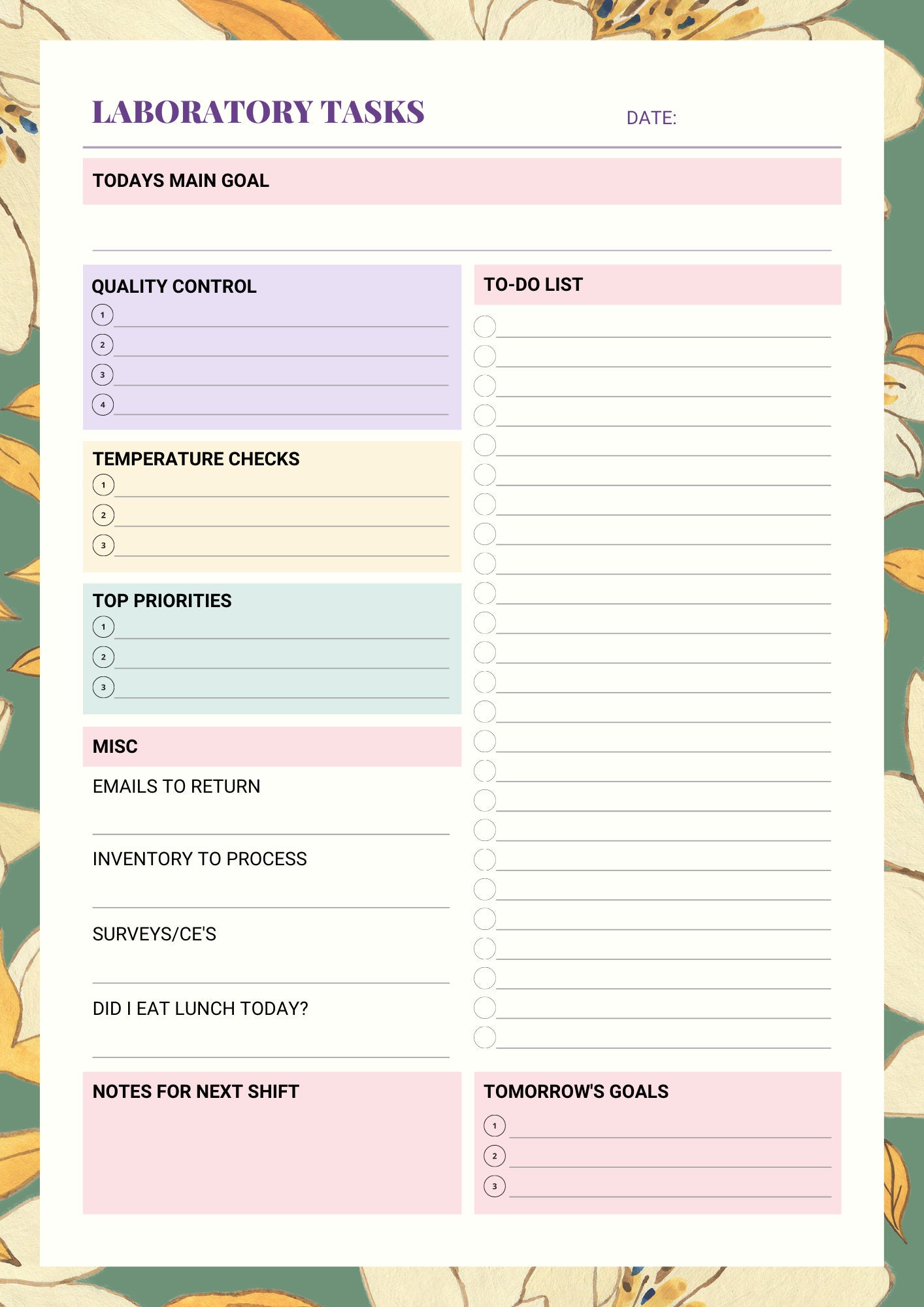 Lab Worksheets!! Qa/qc/to-do Lists, Bench Lists, and More!! MLT ...