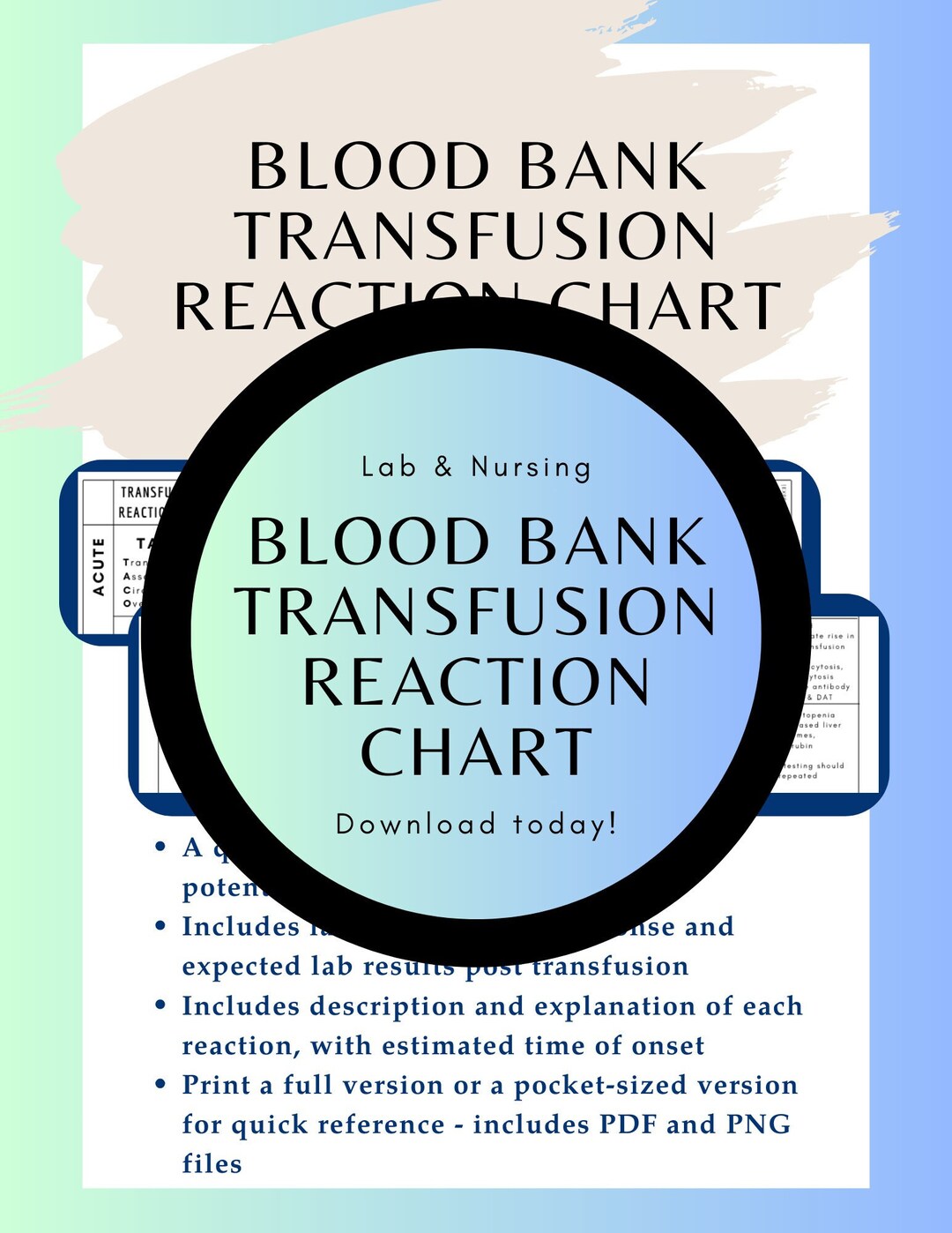 Blood Bank Transfusion Reaction Chart- Cheat Sheet - Rn, Mlt, Mls, Mt Laboratory Professional ...