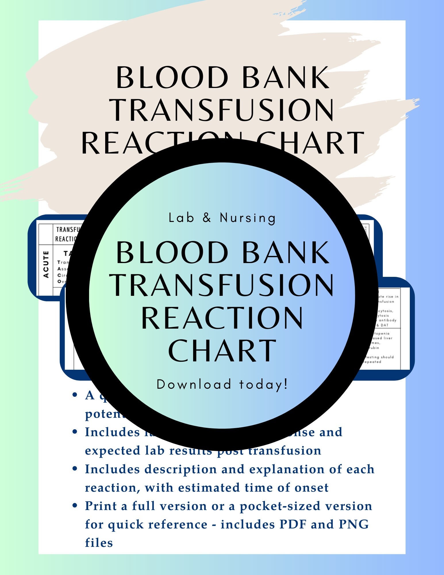 Blood Bank Transfusion Reaction Chart- Cheat Sheet - Rn, Mlt, Mls, Mt ...