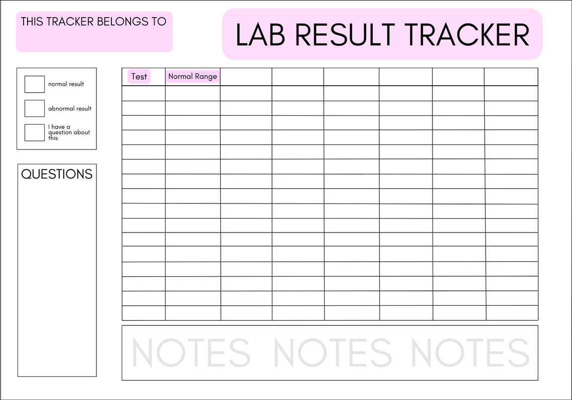Medical Lab Result Health Tracker PDF 6 Different Templates Planner ...