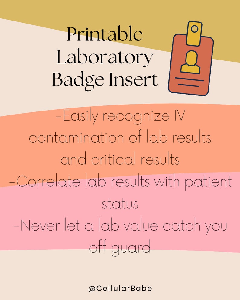 Correlate Lab Values to Patient Status - Printable Notebook or Badge ...