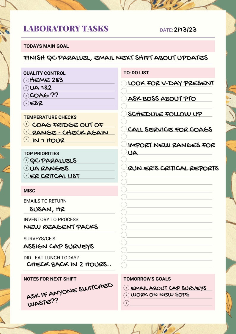 Lab Worksheets!! Qa/qc/to-do Lists, Bench Lists, and More!! MLT ...