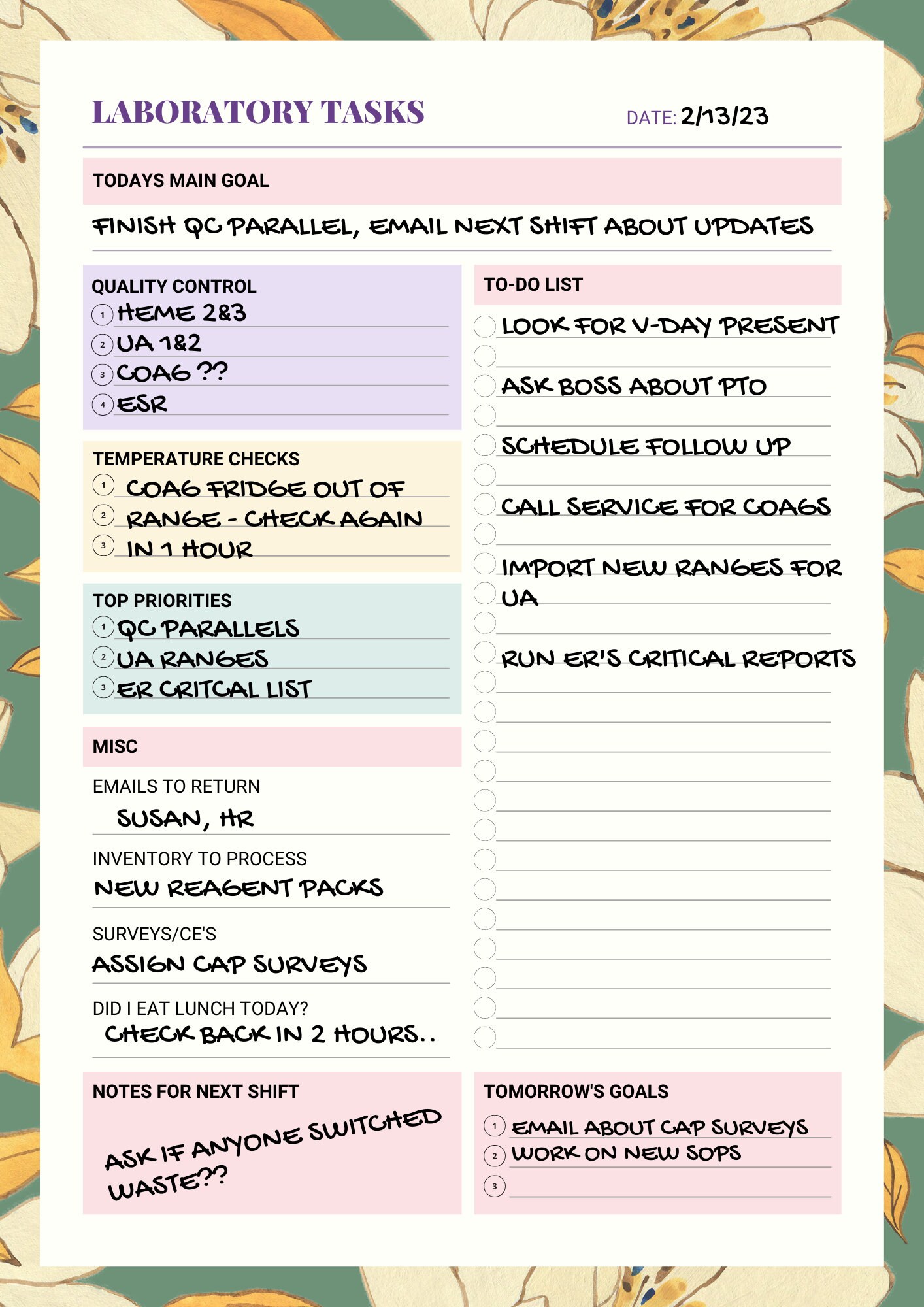 Lab Worksheets!! Qa/qc/to-do Lists, Bench Lists, and More!! MLT ...