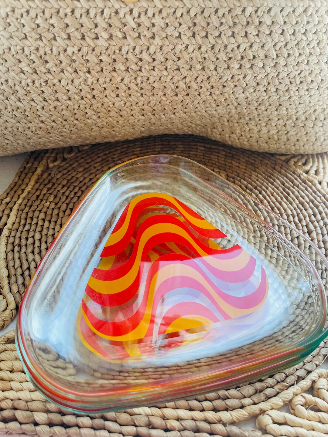 Vintage Retro Groovy Glass Catch All Side Plate Dishes Orange Yellow ...