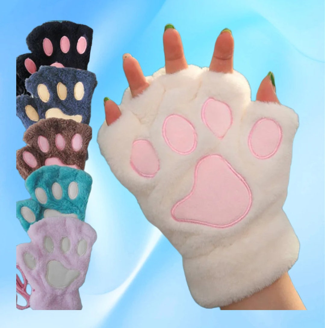 Cute Cat Claw Paw Gloves Women Plush Mittens Warm Soft Plush Short ...