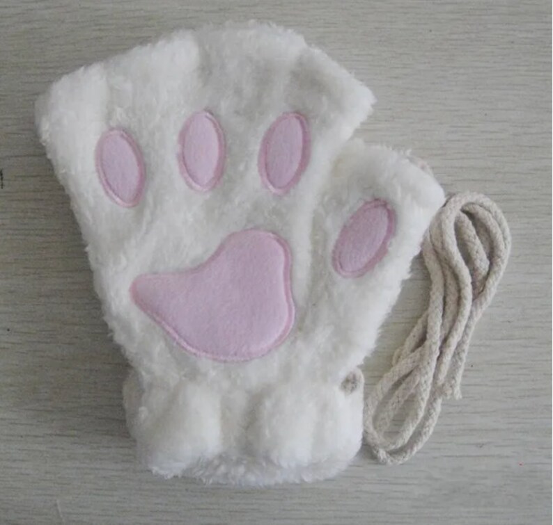 Cute Cat Claw Paw Gloves Women Plush Mittens Warm Soft Plush Short ...