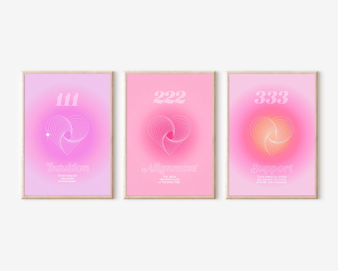 Angel Numbers Set of 3 Posters: 111, 222 & 333, Aura Poster, Gradiant ...
