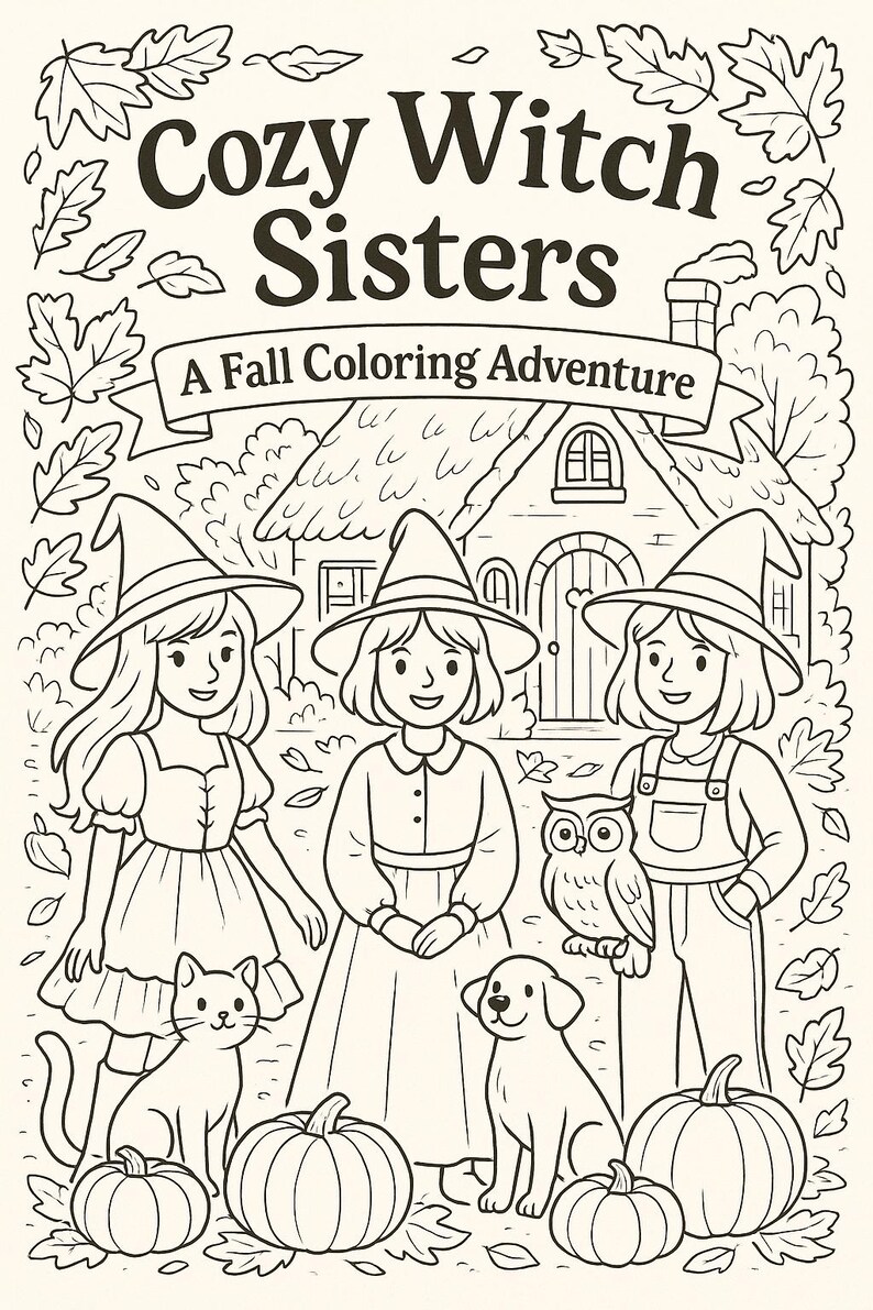 Cozy Witch Sisters Fall Coloring Book | Over 20 Pages Printable PDF ...