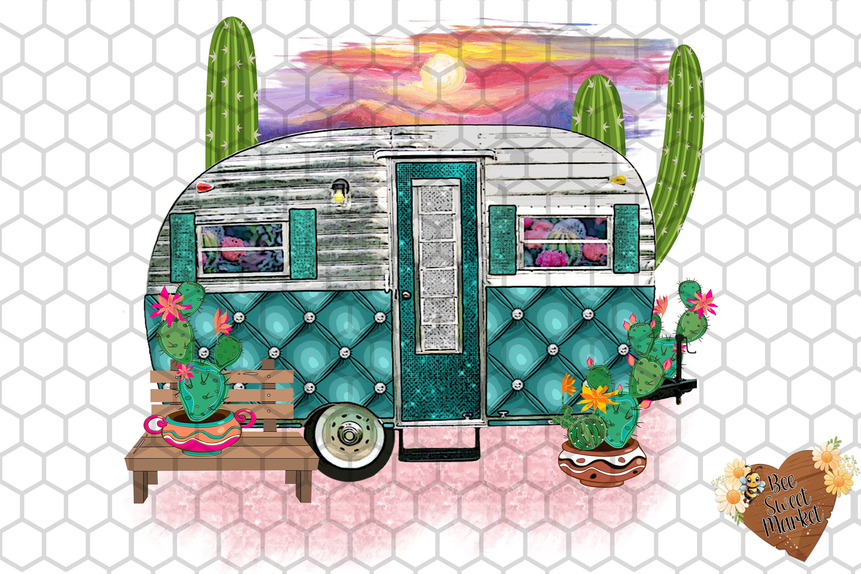 Retro Camper Png, Desert Camper PNG, Sublimation Cactus Camper ...
