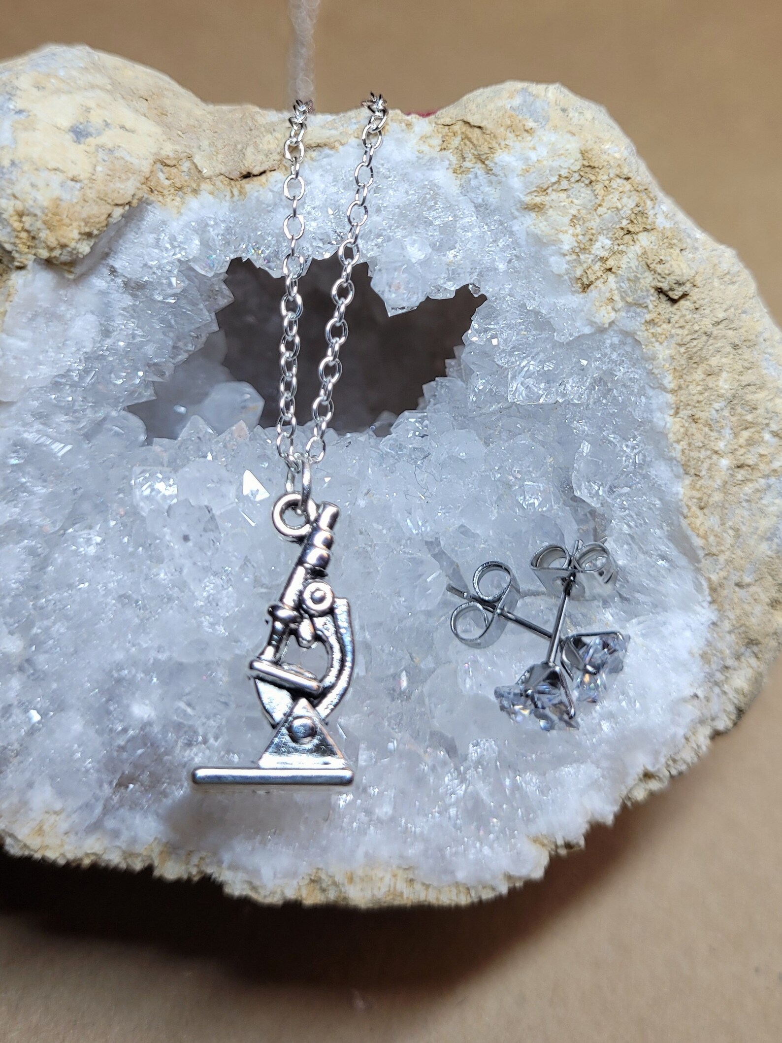 Microscope Necklace Personalized W/ Initial & Bonus CZ Earrings - STEM ...