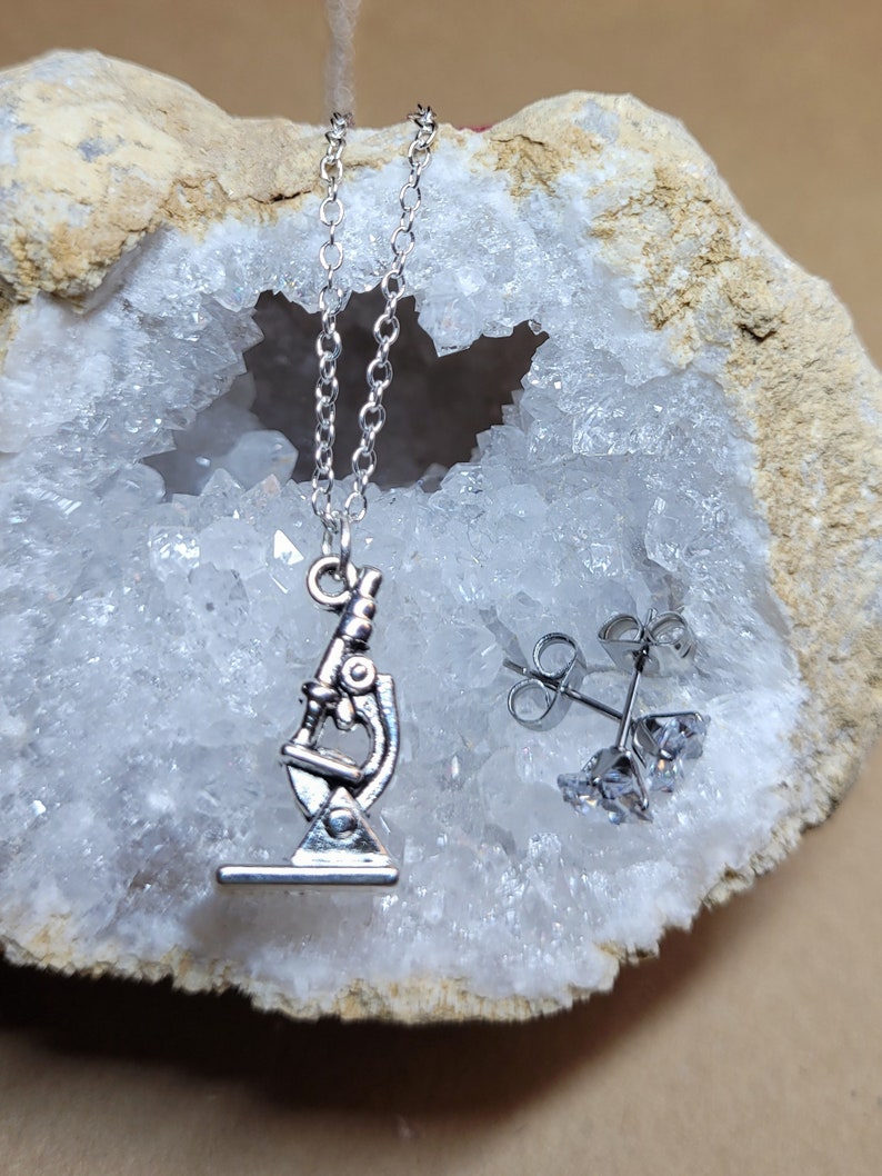Microscope Necklace Personalized W/ Initial & Bonus CZ Earrings - STEM ...