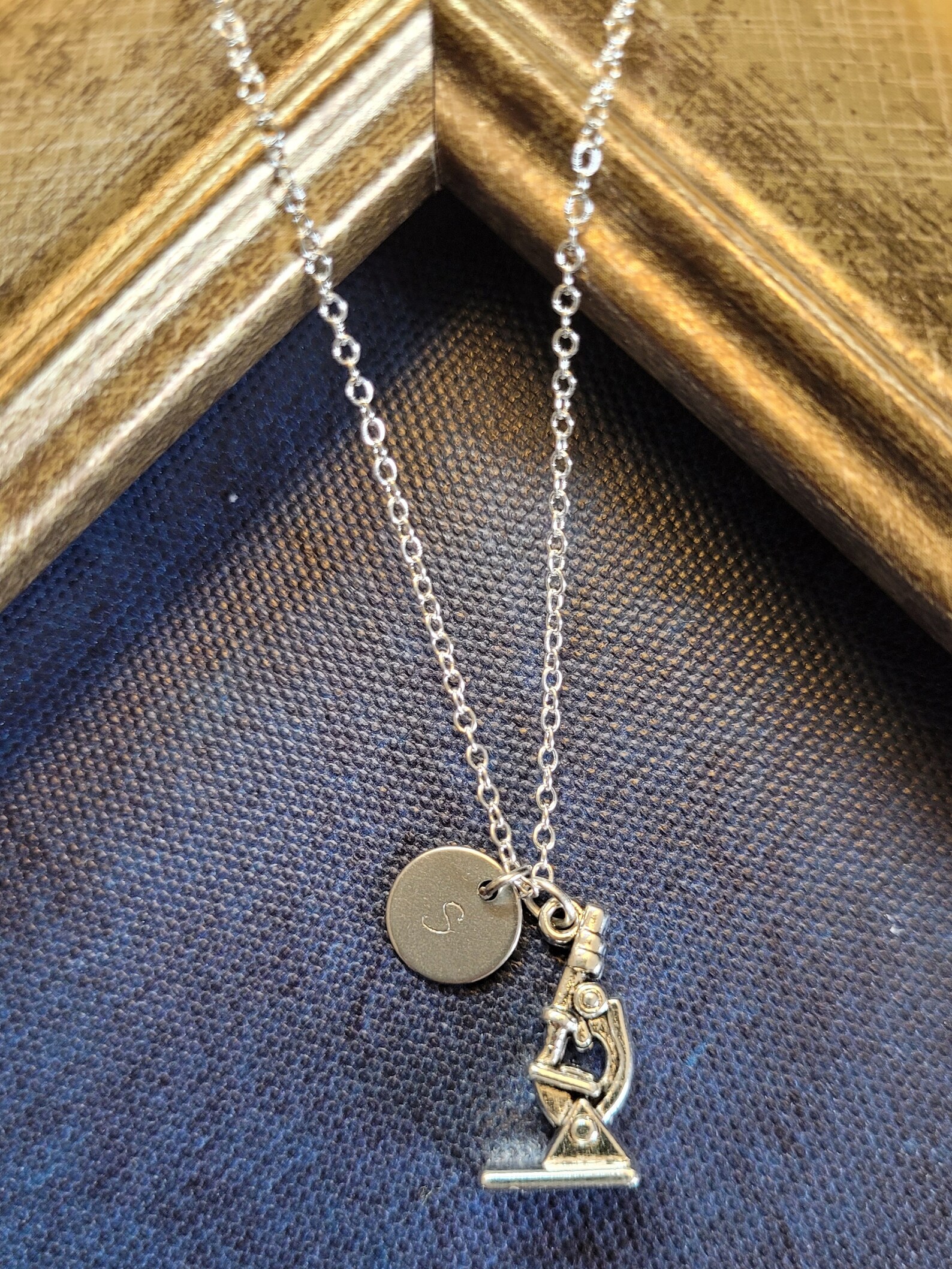 Microscope Necklace Personalized W/ Initial & Bonus CZ Earrings - STEM ...