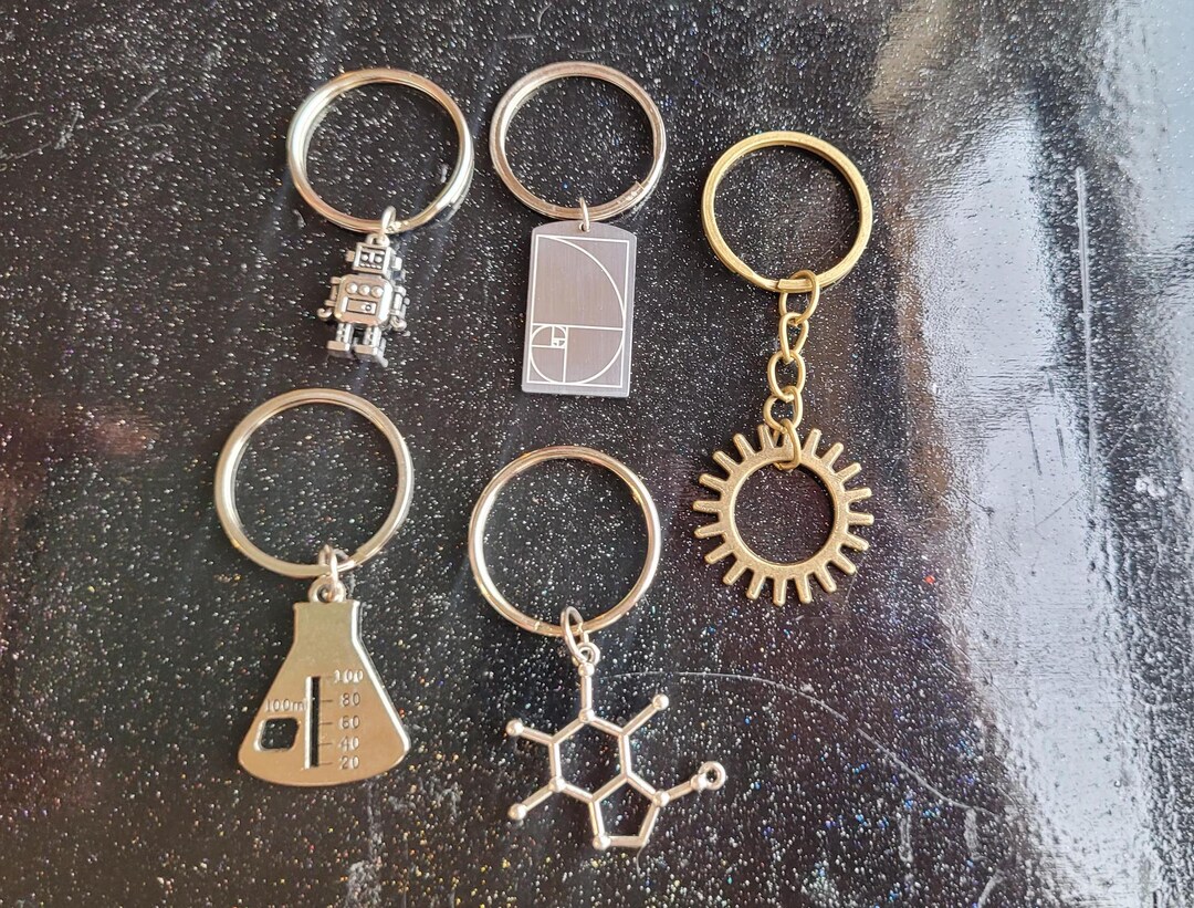 STEM Keychain: Gear, Robot, Caffeine Molecule, Golden Spiral, Flask - Etsy