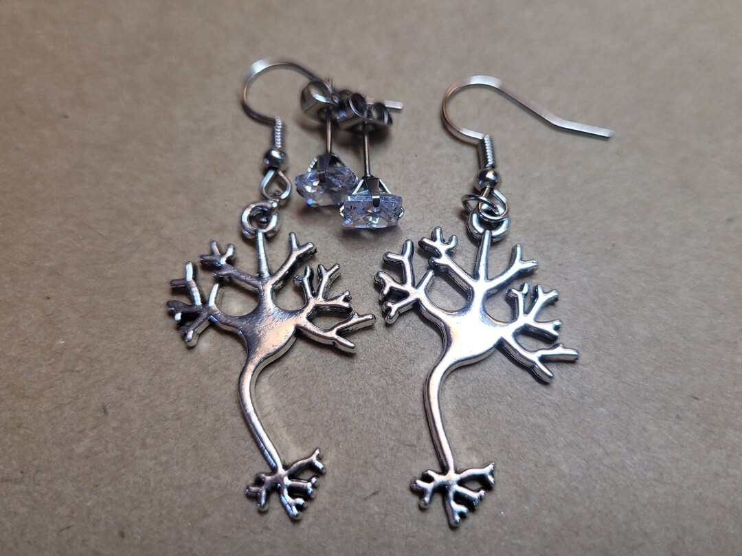 Neuron Earrings W/hypoallergenic Option & Bonus CZ Studs - Biology ...