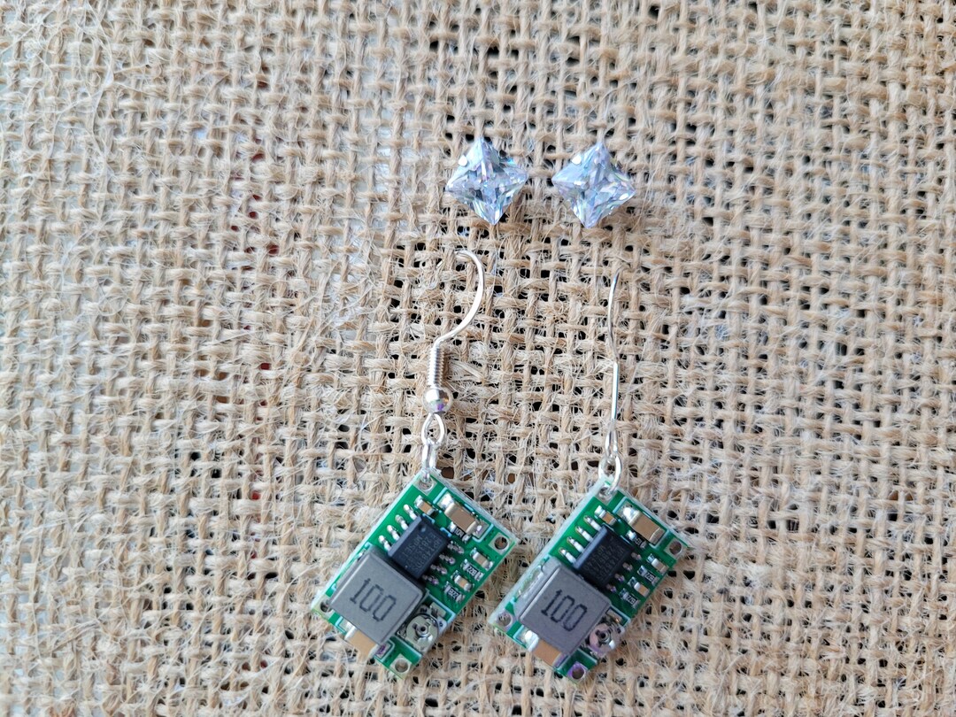 Circuitboard Earrings W/hypoallergenic Hooks & Bonus CZ Studs ...