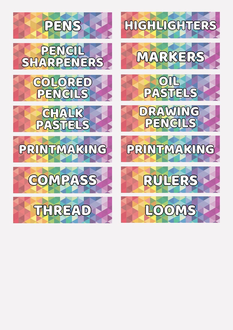 Art Room Supply Rainbow Labels - Etsy