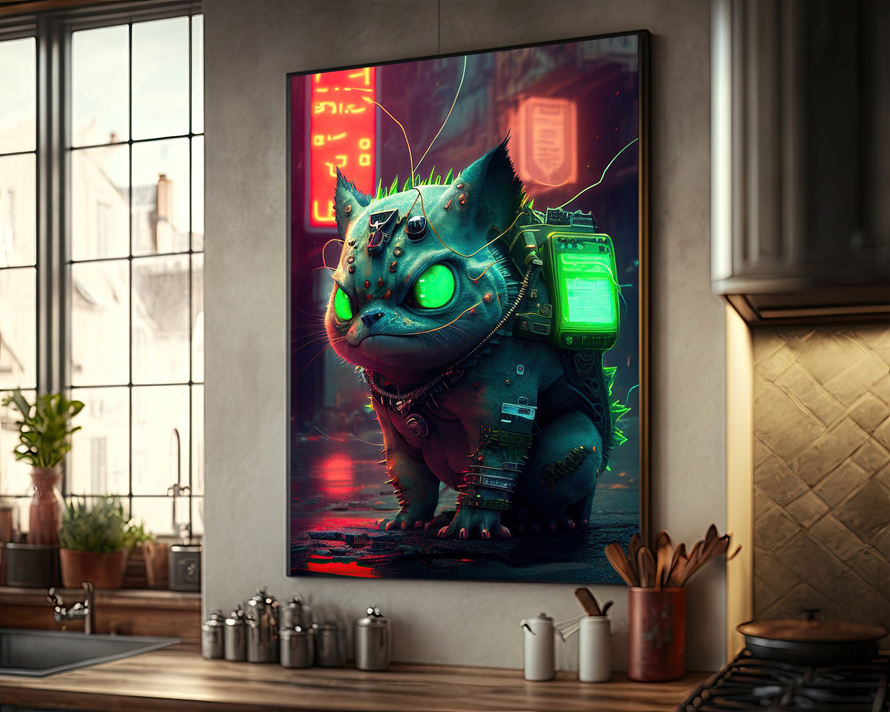 Cyberpunk Pokemon Bulbasaur Printable Poster A4 to A1 Sizes Available ...