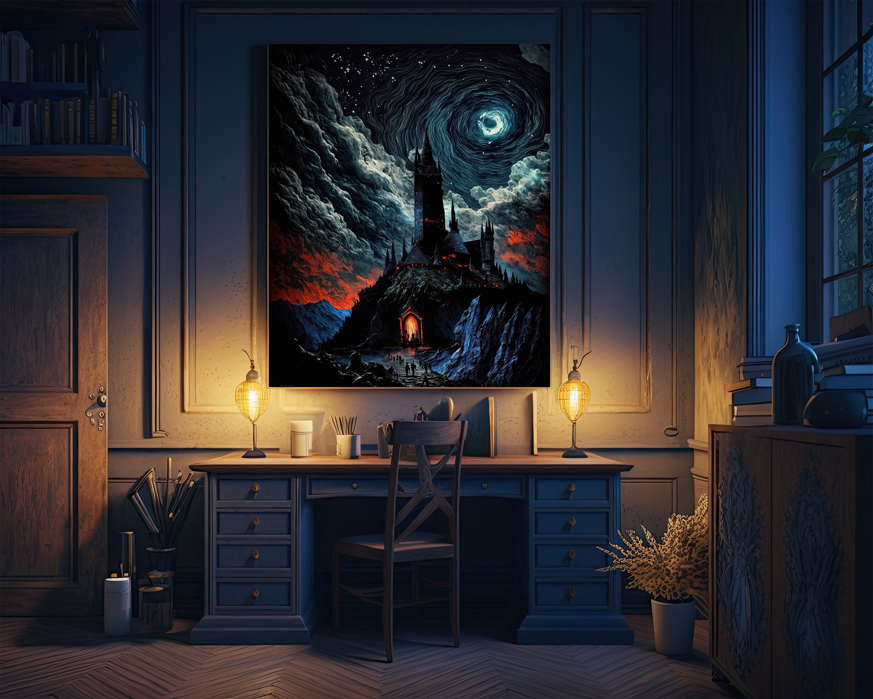 Van Gogh-inspired Mordor Castle Printable Poster, A4 to A1 Sizes ...