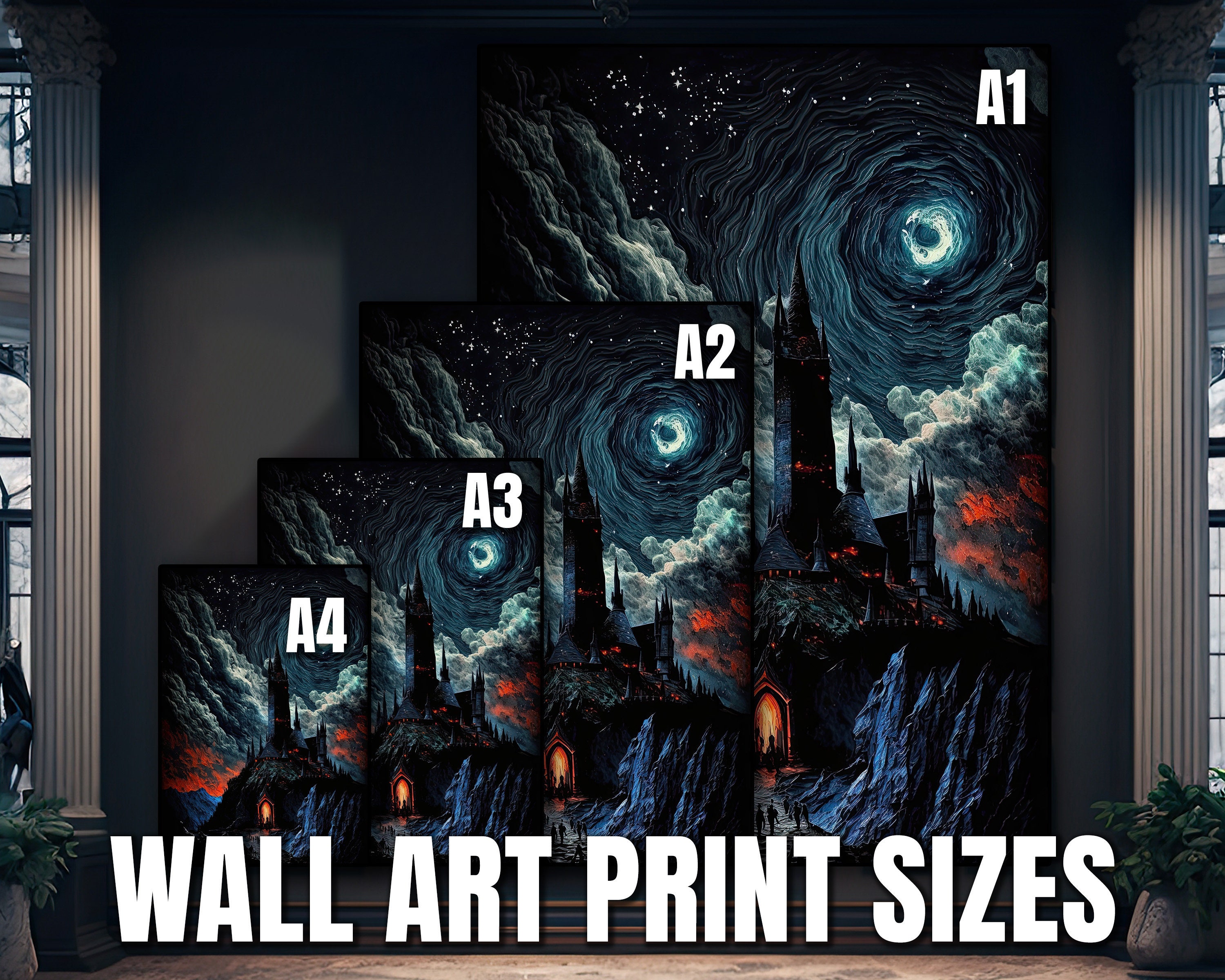 Van Gogh-inspired Mordor Castle Printable Poster, A4 to A1 Sizes ...