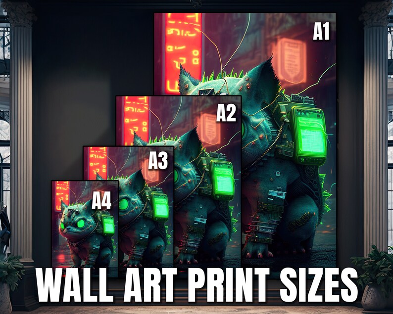 Cyberpunk Pokemon Bulbasaur Printable Poster A4 to A1 Sizes Available ...