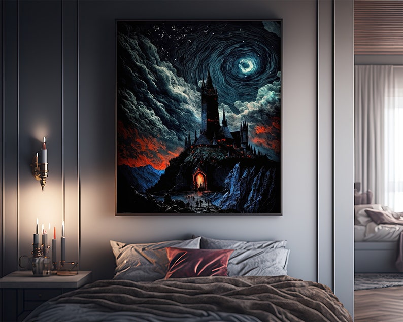 Van Gogh-inspired Mordor Castle Printable Poster, A4 to A1 Sizes ...