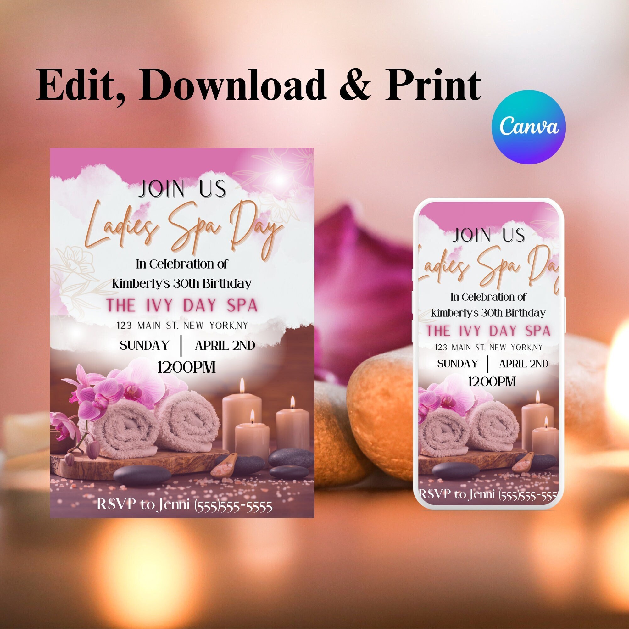 Spa Birthday Invite, Womens Birthday, Ladies Spa Day , Instant Download ...