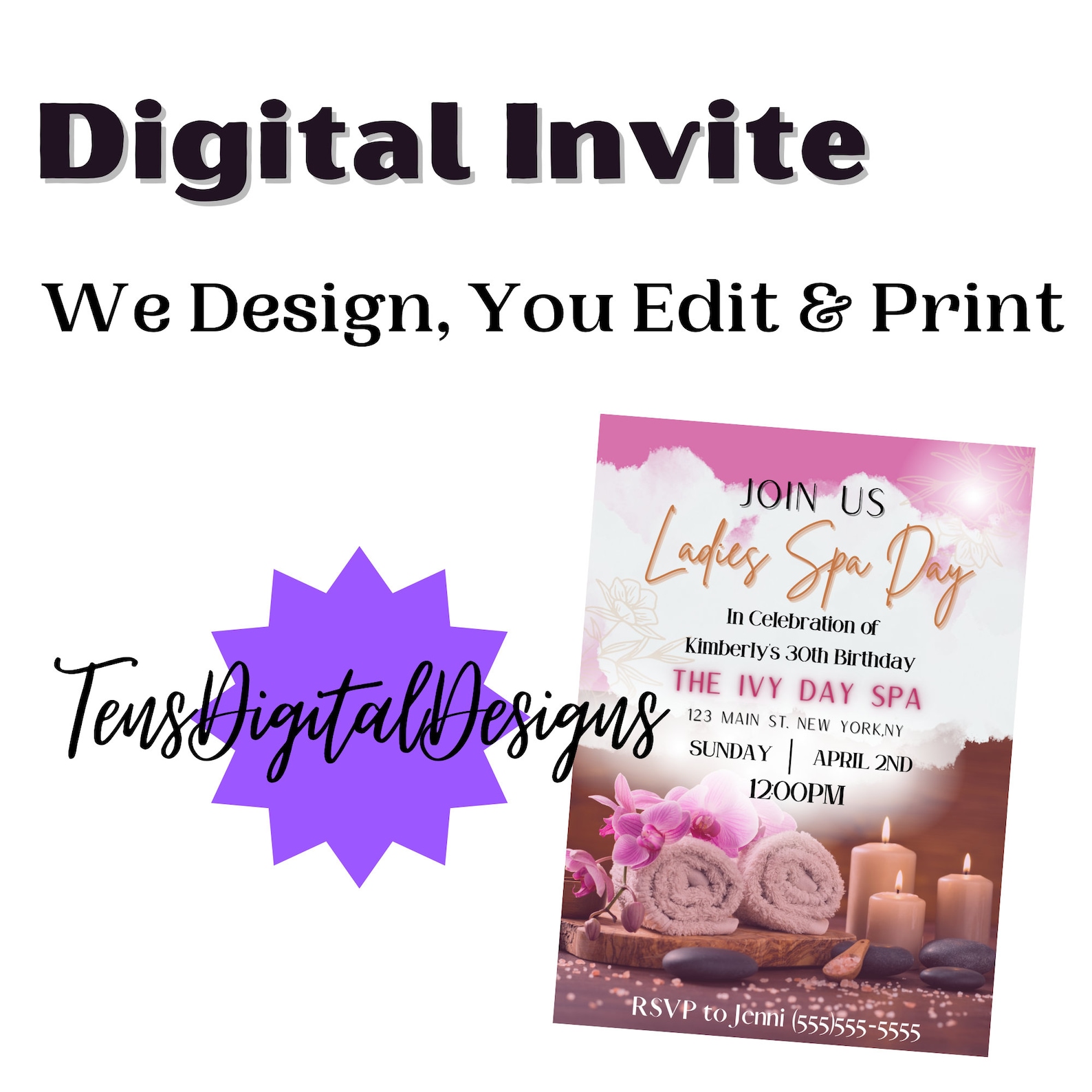 Spa Birthday Invite, Womens Birthday, Ladies Spa Day , Instant Download ...