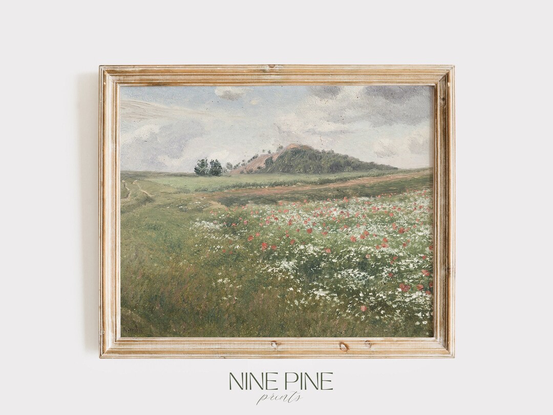 Vintage Poppy Field Art Print Printable Vintage Landscape, Flower ...