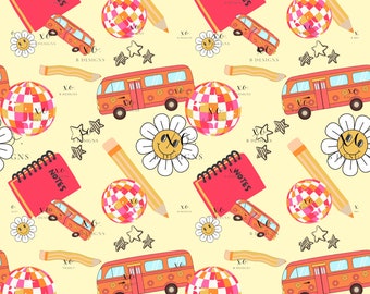 Pink Back to School Seamless Pattern, Seamless Fabric Design, Meadow ...
