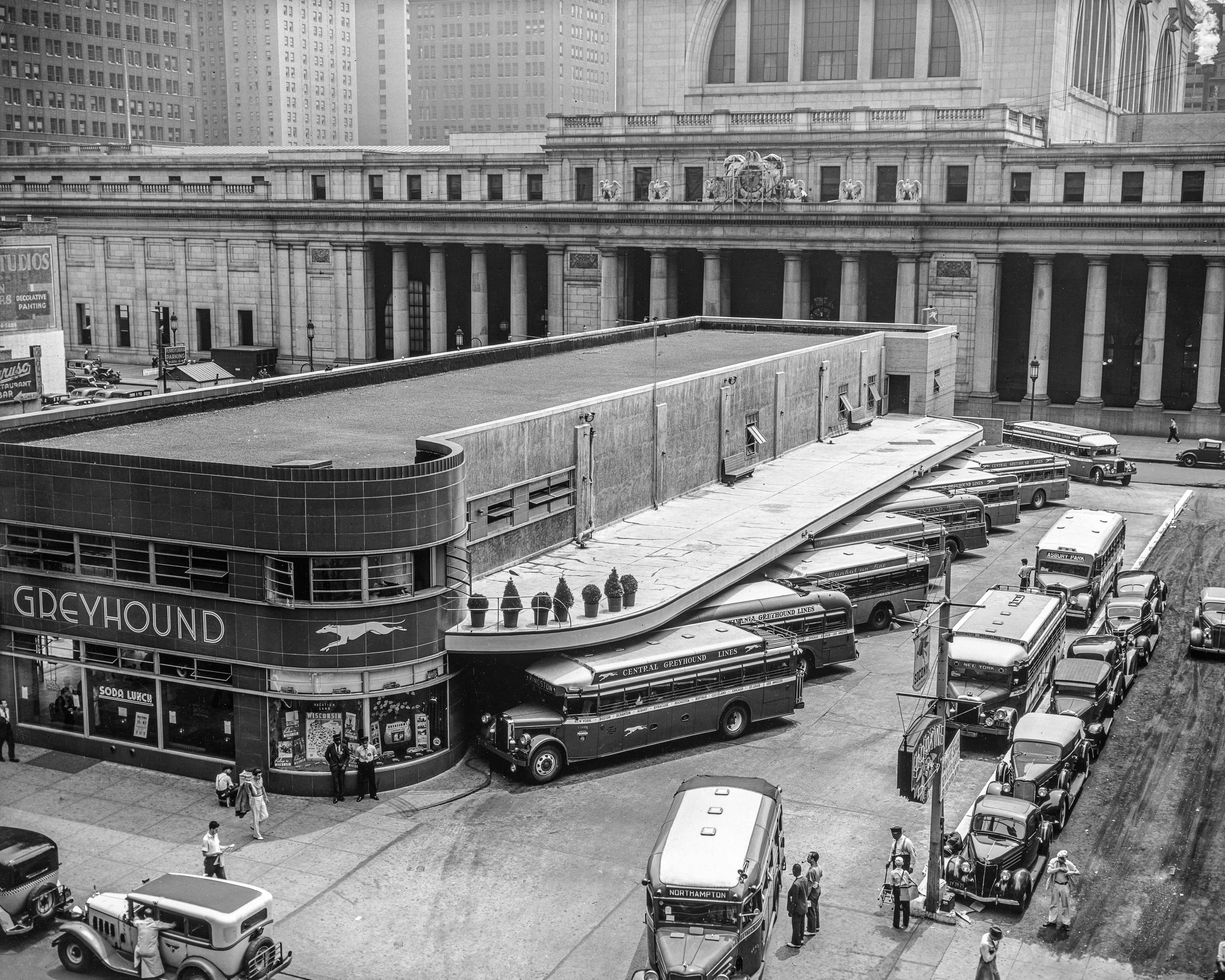 New York Vintage Black and White Print, Greyhound Bus Terminal by ...