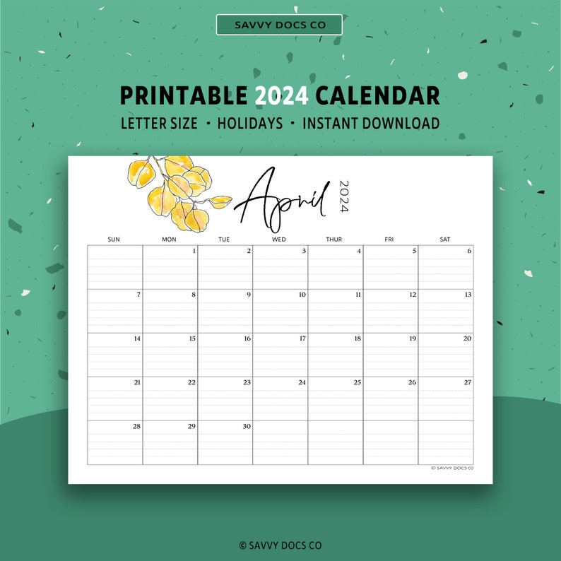 2024 Monthly Calendar Printable Planner, Instant Download PDF, Wall ...